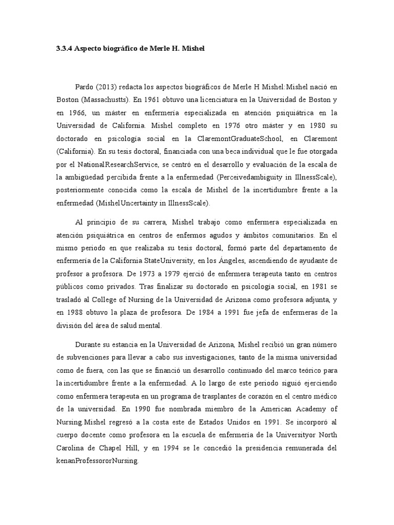 Merle H. Mishel | PDF | Enfermería | Incertidumbre