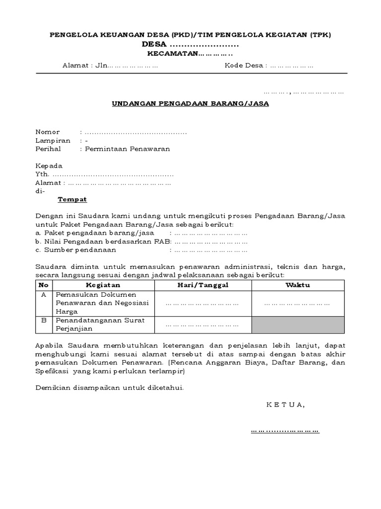Contoh Undangan PBJ Desa | PDF