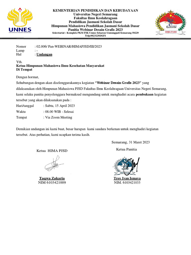 SURAT UNDANGAN WEBINAR hima kesmas | PDF