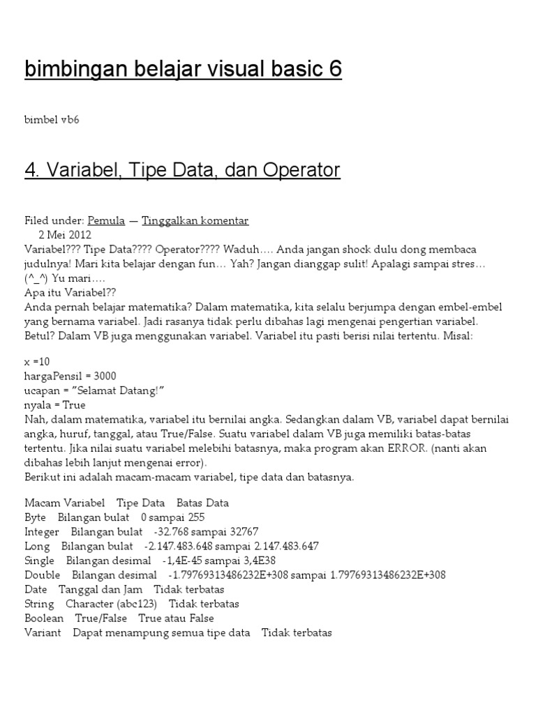 Bimbingan Belajar Visual Basic 6 - Bimbel vb6 PDF | PDF