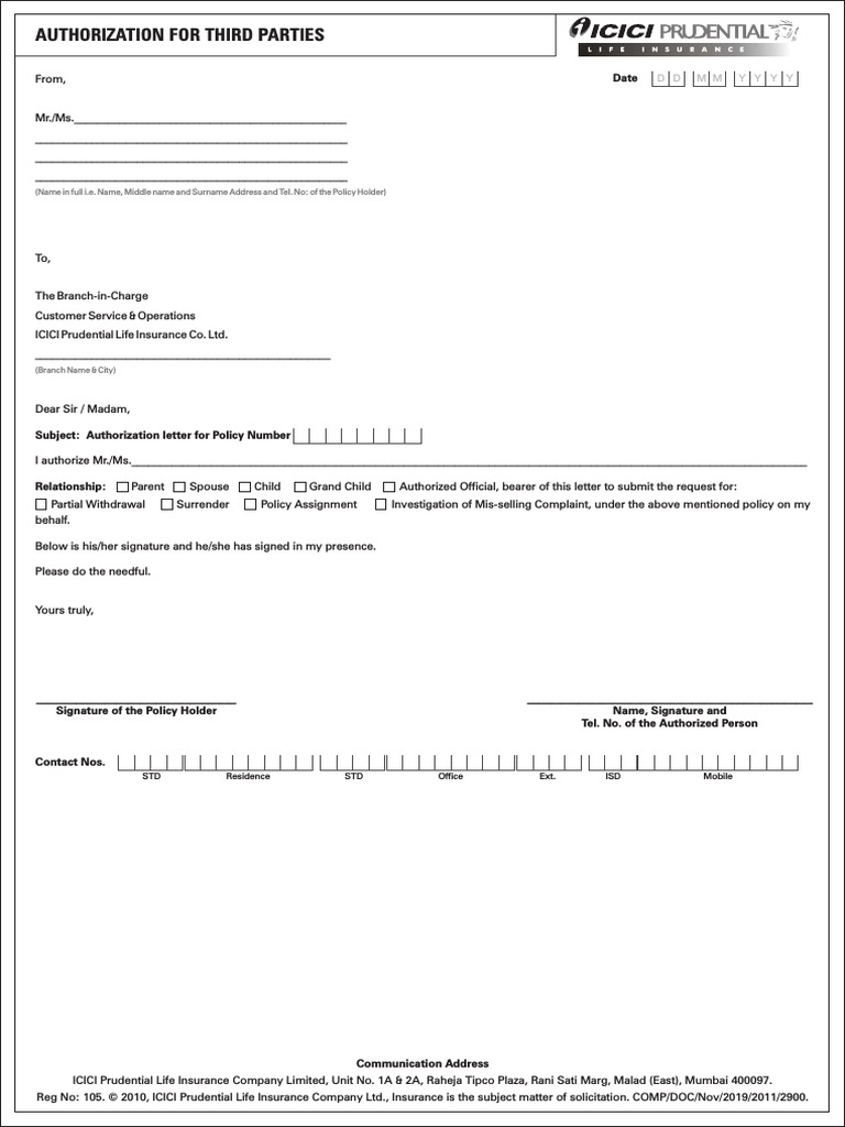 Authorization Letter Format For Third Parties | PDF