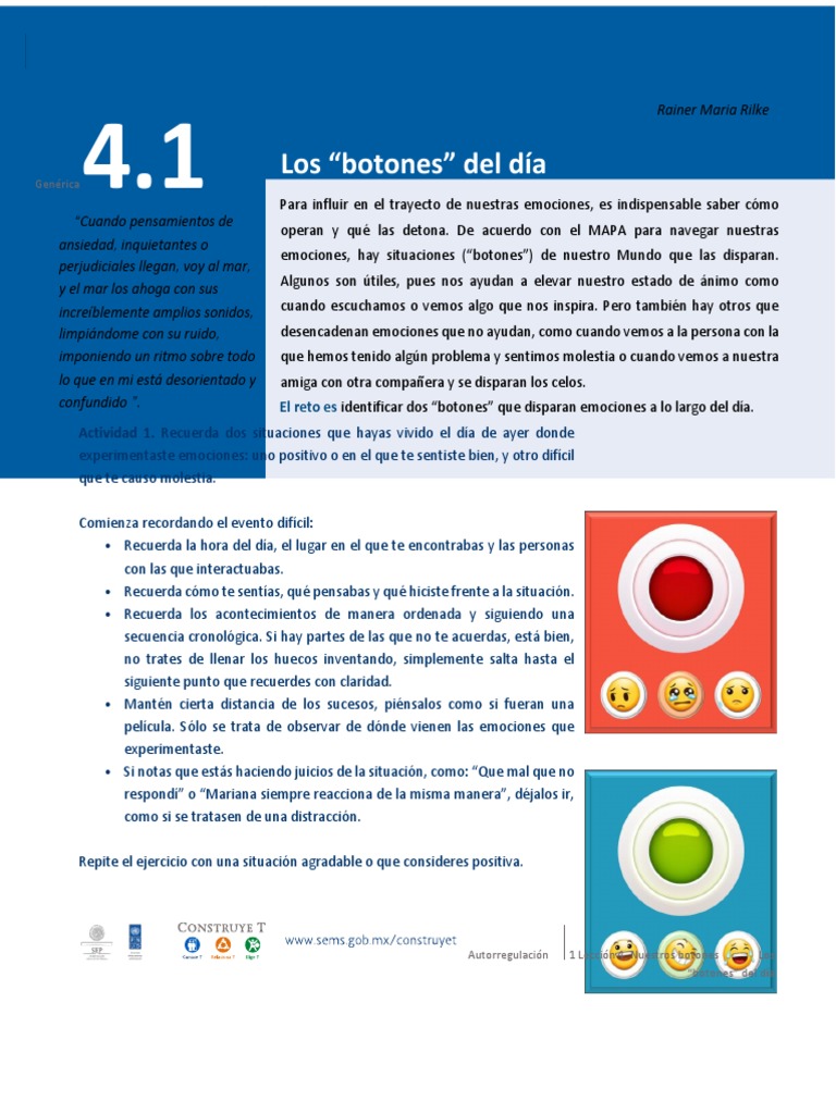 4.1 E Los Botones Del Dia Generica | PDF | Las emociones | Experiencia subjetiva