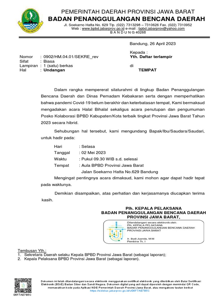 0902-Surat Undangan Halbil 2023 Dan Pengumuman Posko Kolaborasi Rev 28042023 133816 Signed | PDF