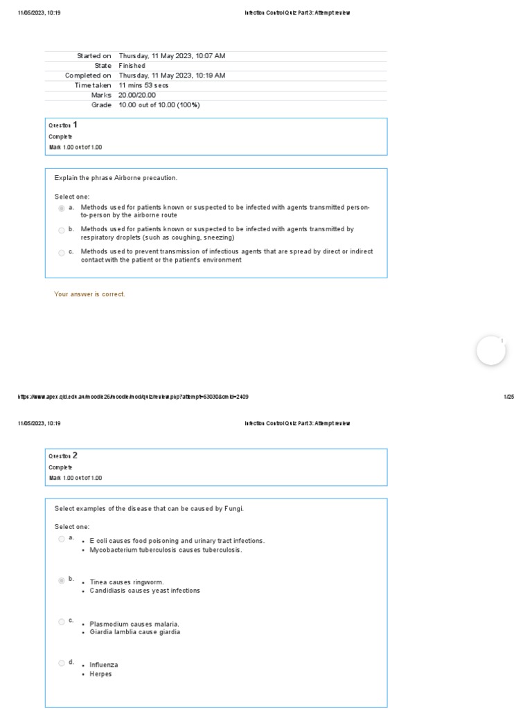 Infection Control Quiz Part 3 - Attempt Review - Final PDF | PDF