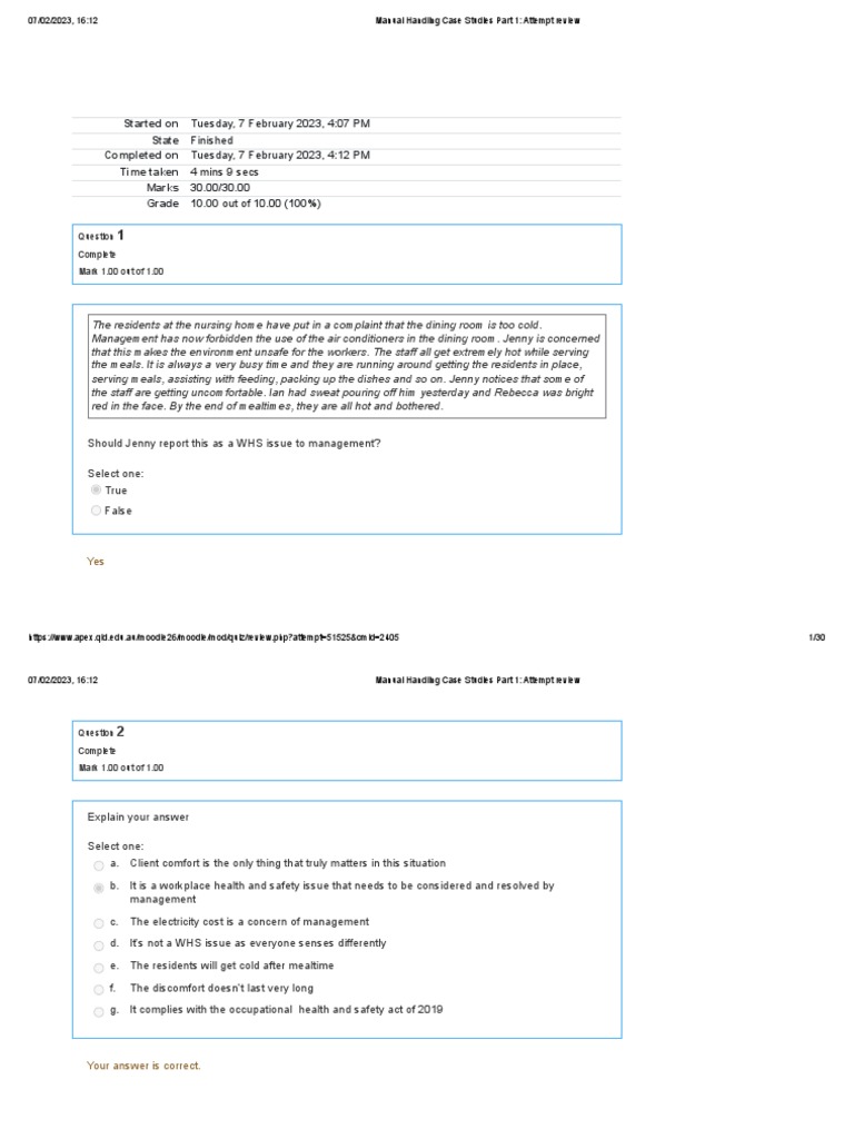 Manual Handling Case Studies Part 1_ Attempt review.pdf | PDF ...