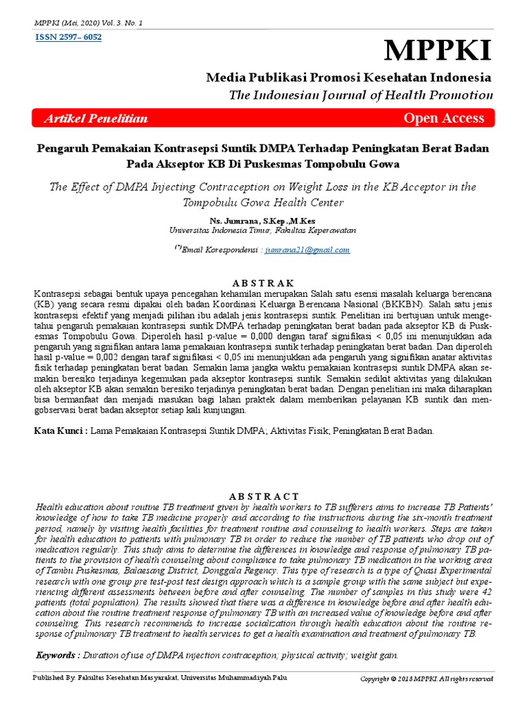 11pengaruh Kontrasepsi Suntik DMPA Terhadap Peningkatan Berat Badan Akseptor KB | PDF