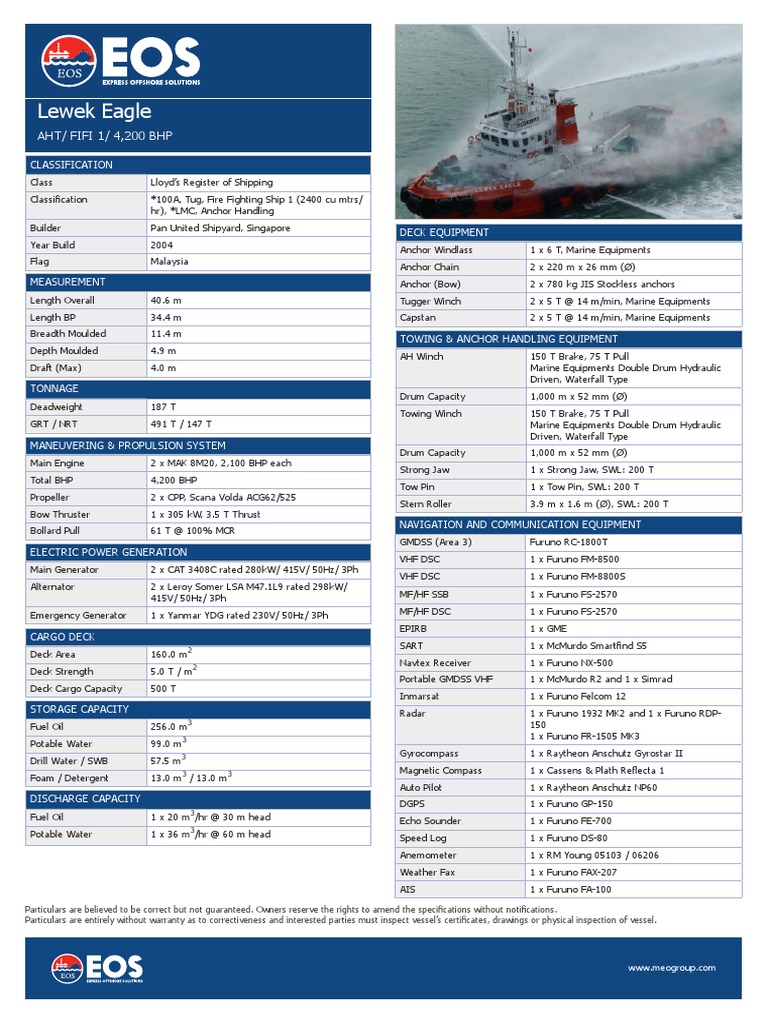 Tug#4 - Lewek Eagle | PDF | Anchor | Watercraft