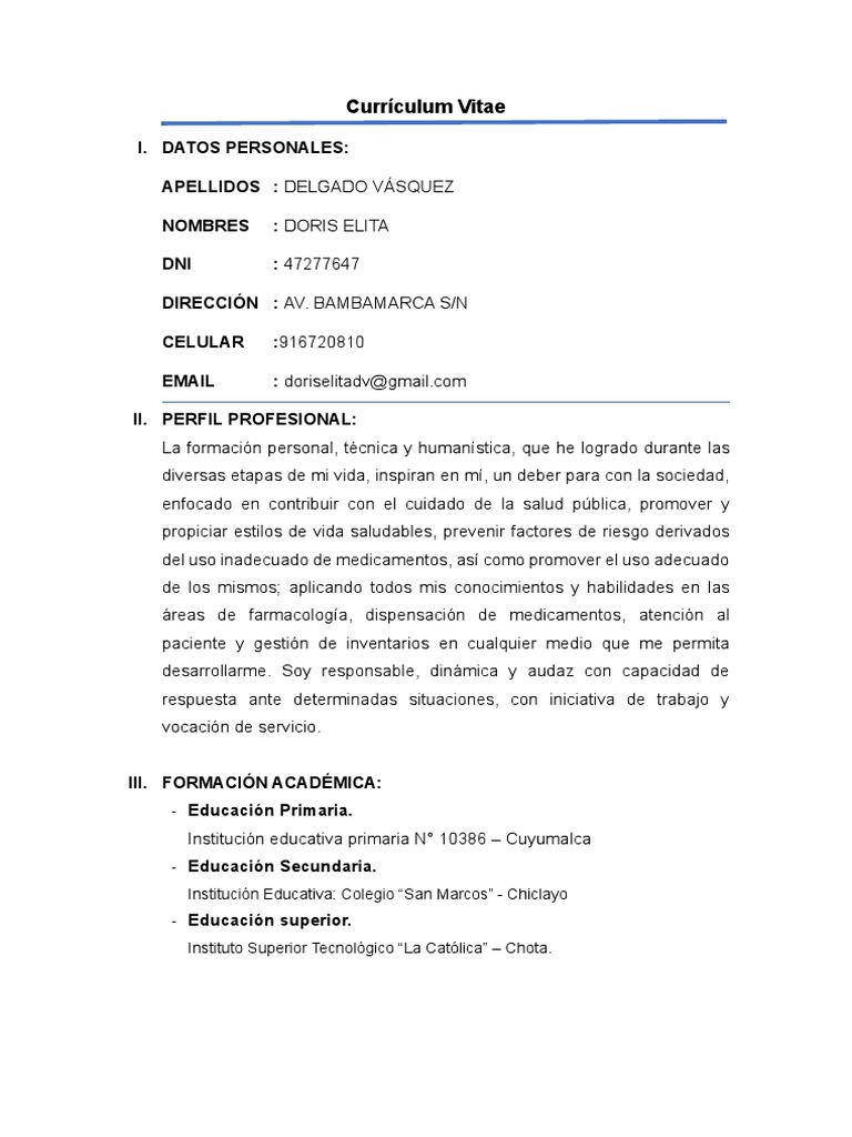 Currículum de Doris Elita Delgado | PDF | Farmacia | Farmacéutico