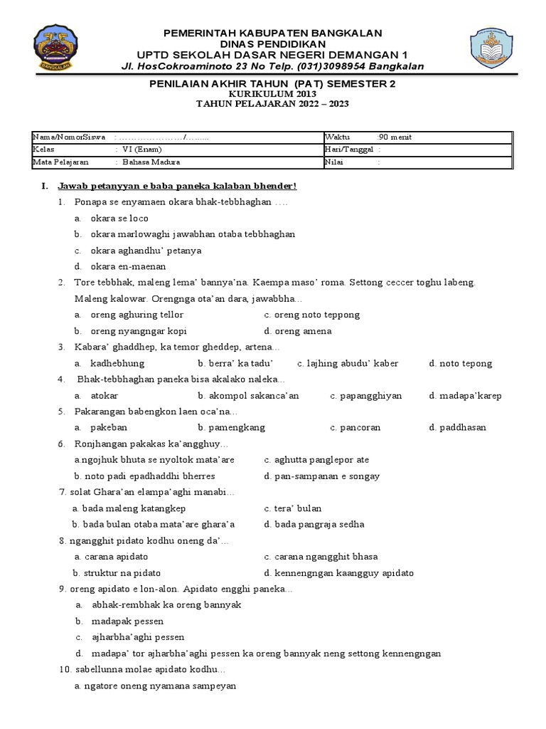 Soal Pat SMSTR 2 KLS 6 2023 | PDF