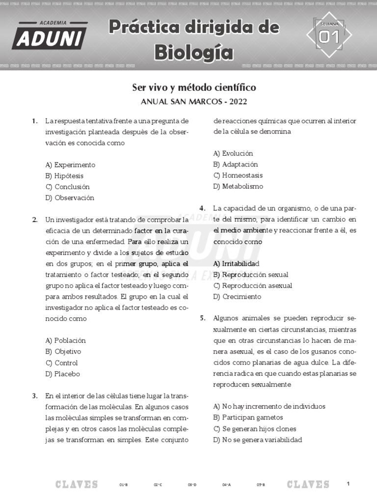 Biología Práctica Dirigida Semana 1 | PDF