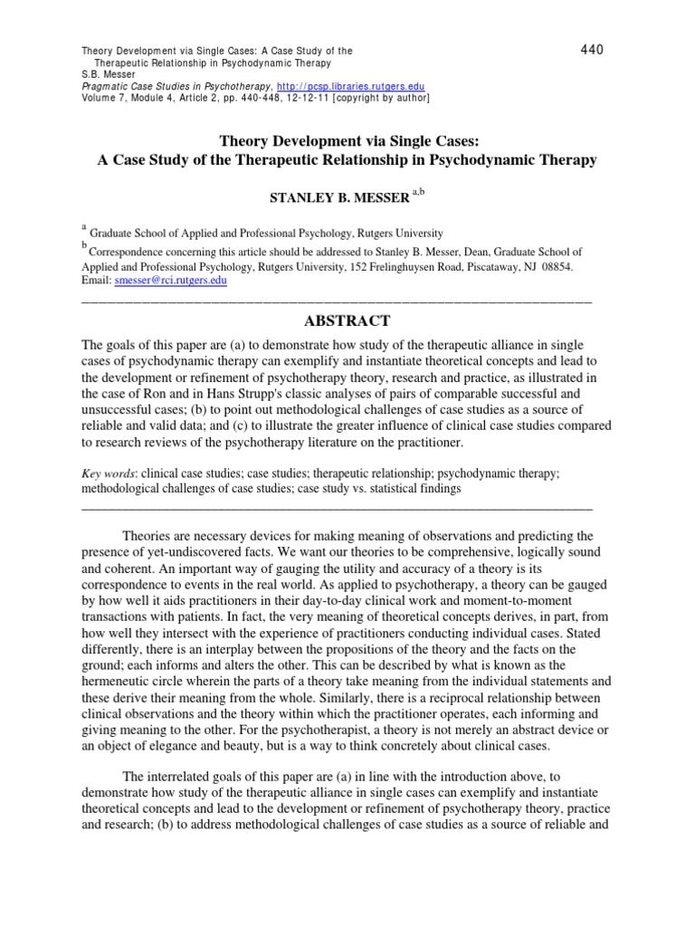 Theory Development Via Single Cases: A Case Study of The Therapeutic ...