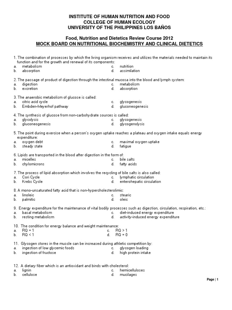 2012 Nutritional Biochem And Clin Dietetics Mock Board Pdf Pdf