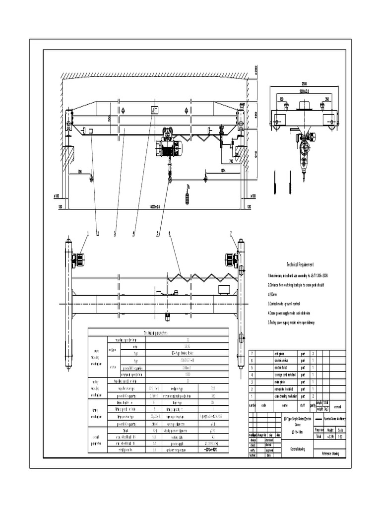 1ton Single Girder Overhead Crane Drawing | PDF
