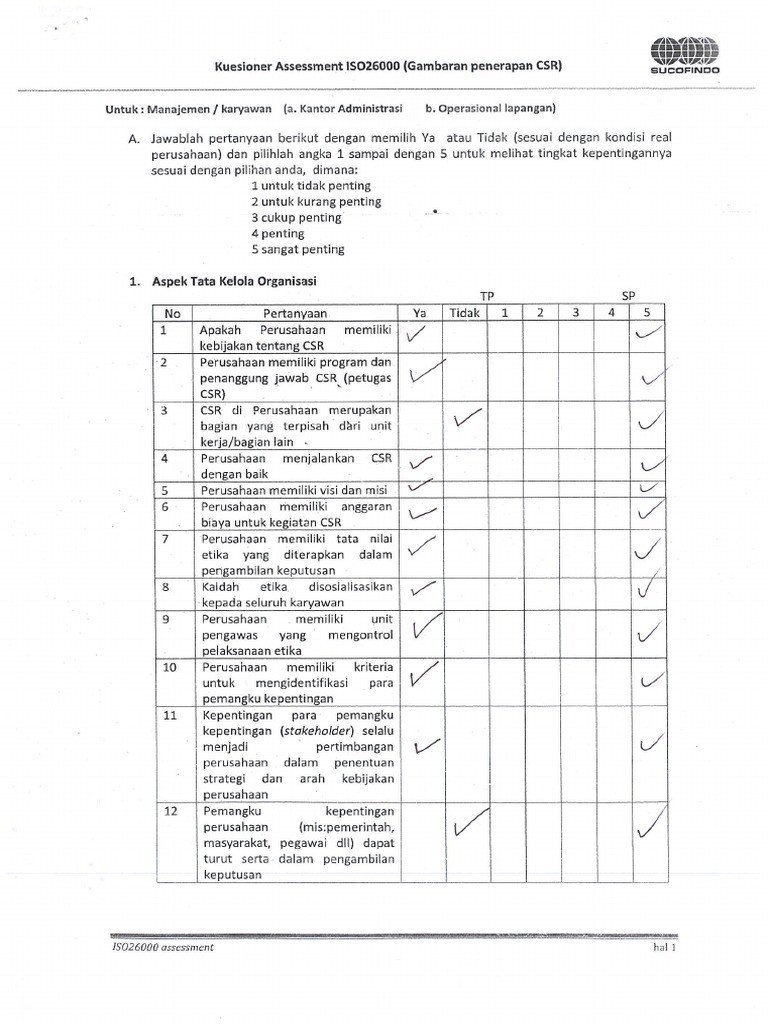 Kuesioner ISO 26000 | PDF