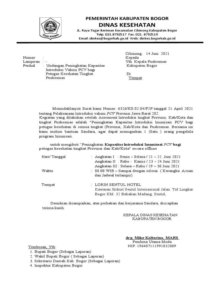 Surat Undangan Pertemuan PCV Kapasitas Puskesmas Fix | PDF