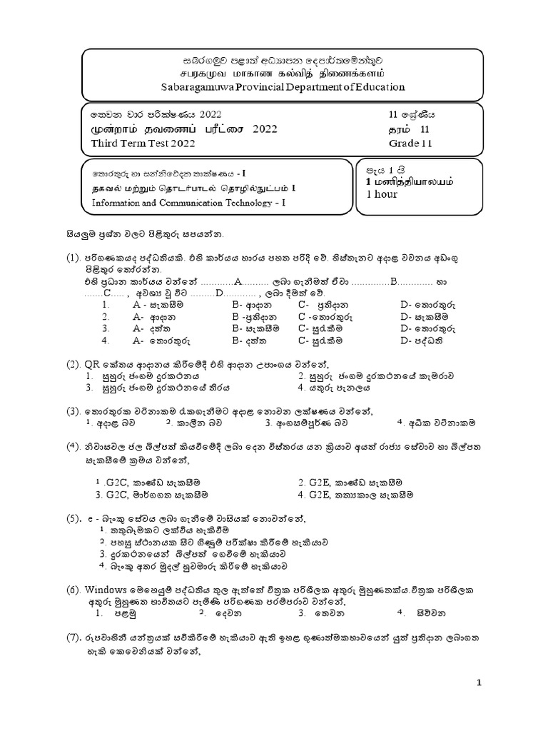2022 GR 11 3rd Term ICT P1 SM | PDF