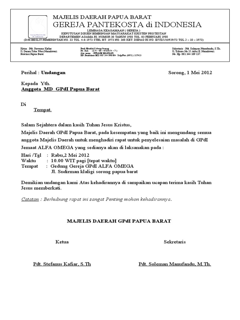 Undangan Rapat Gpdi Alfaomega | PDF