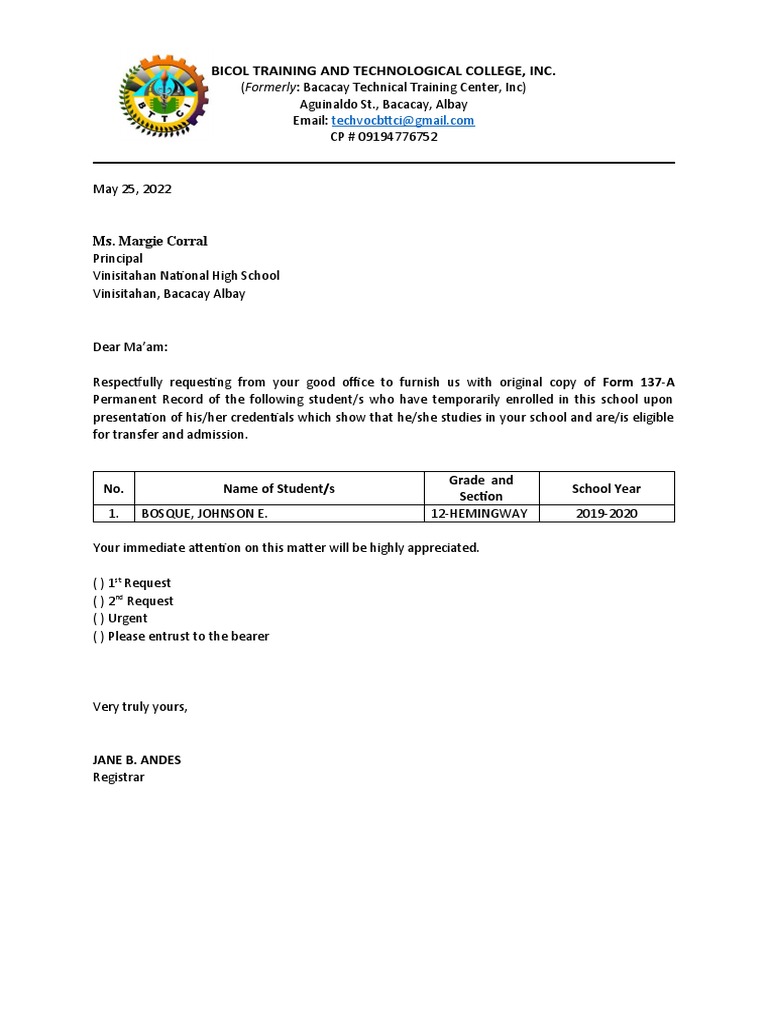 Request of Form-137-A | PDF