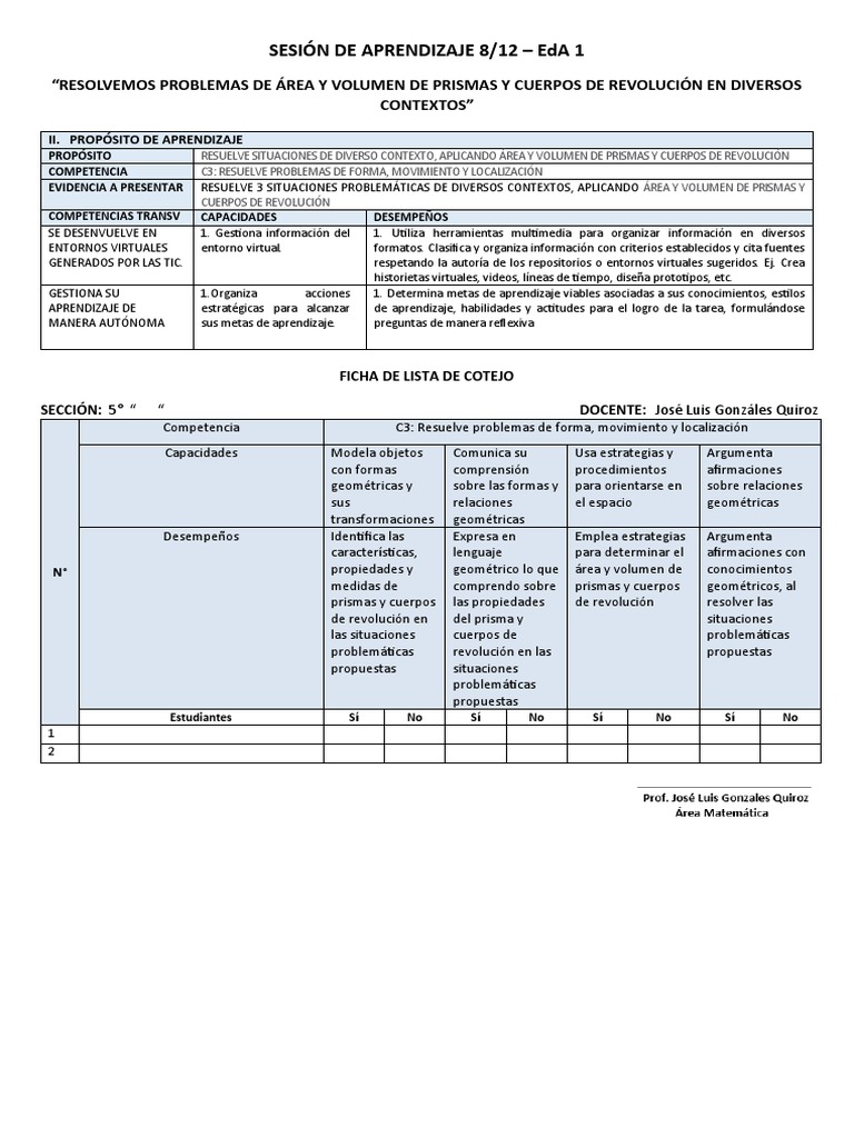Resuelve problemas de área y volumen de prismas y cuerpos de revolución ...