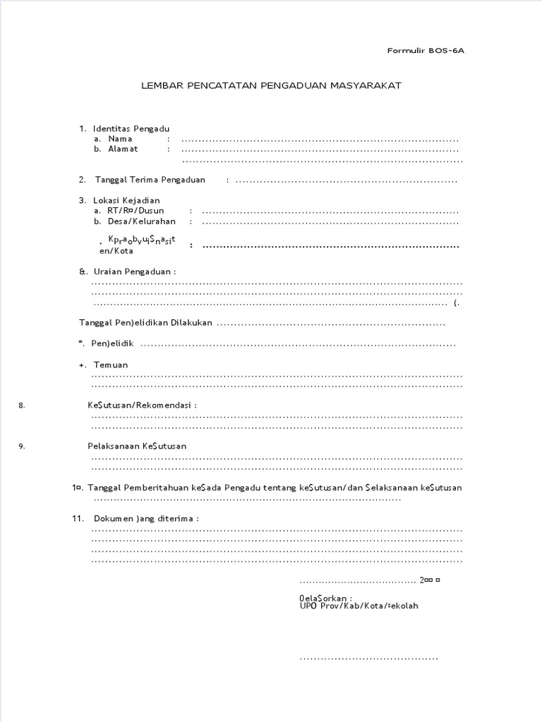 Dokumen - Tips - Formulir Bos 6a Pengaduan | PDF
