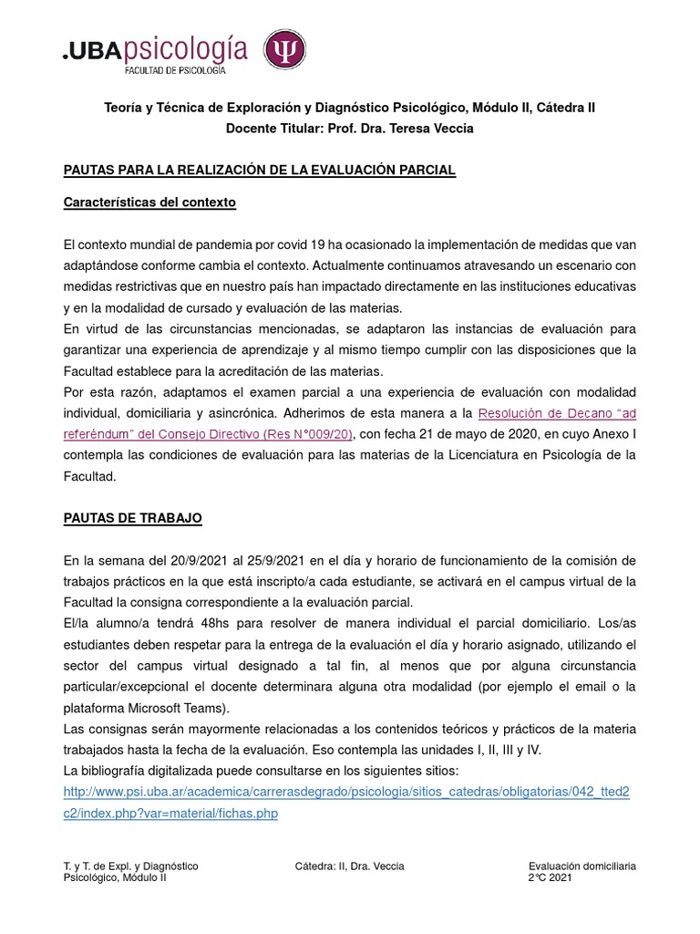 Caracteristicas Del Parcial 2C 2021 | PDF | Evaluación | Sicología