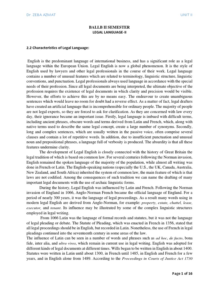 Unit II... Charcteristics of Legal Language 2 PDF | PDF | Justice ...