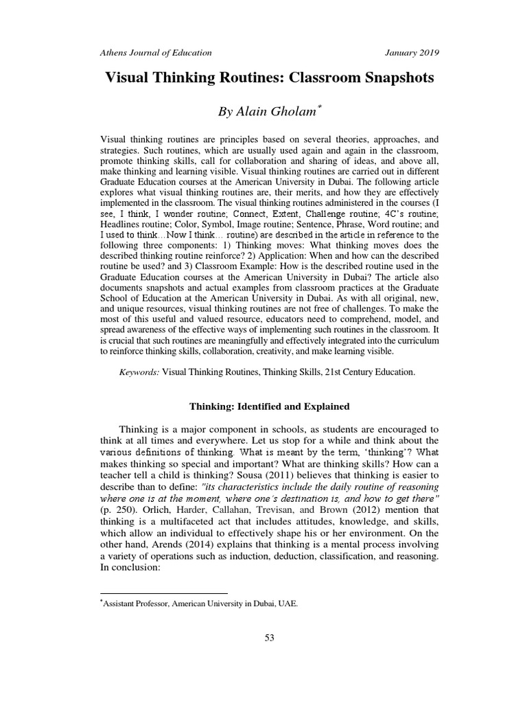 Visual Thinking Routines Classroom Snapshots | PDF | Project Based ...