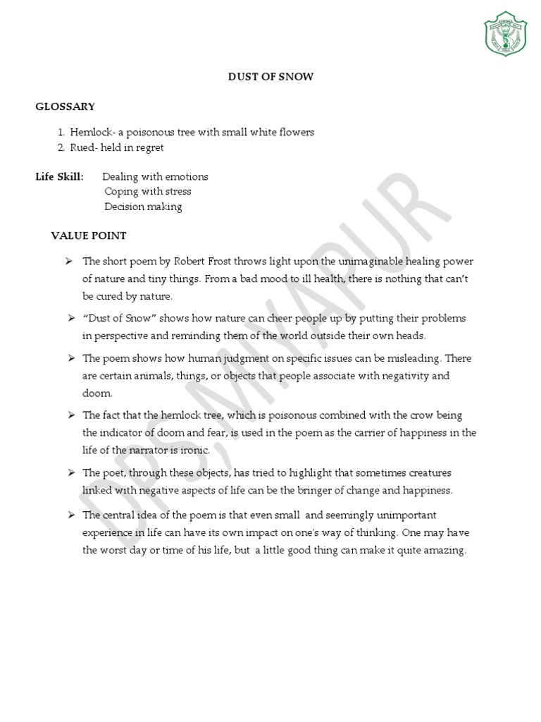 Dust of Snow | PDF | Poetry | Mood (Psychology)