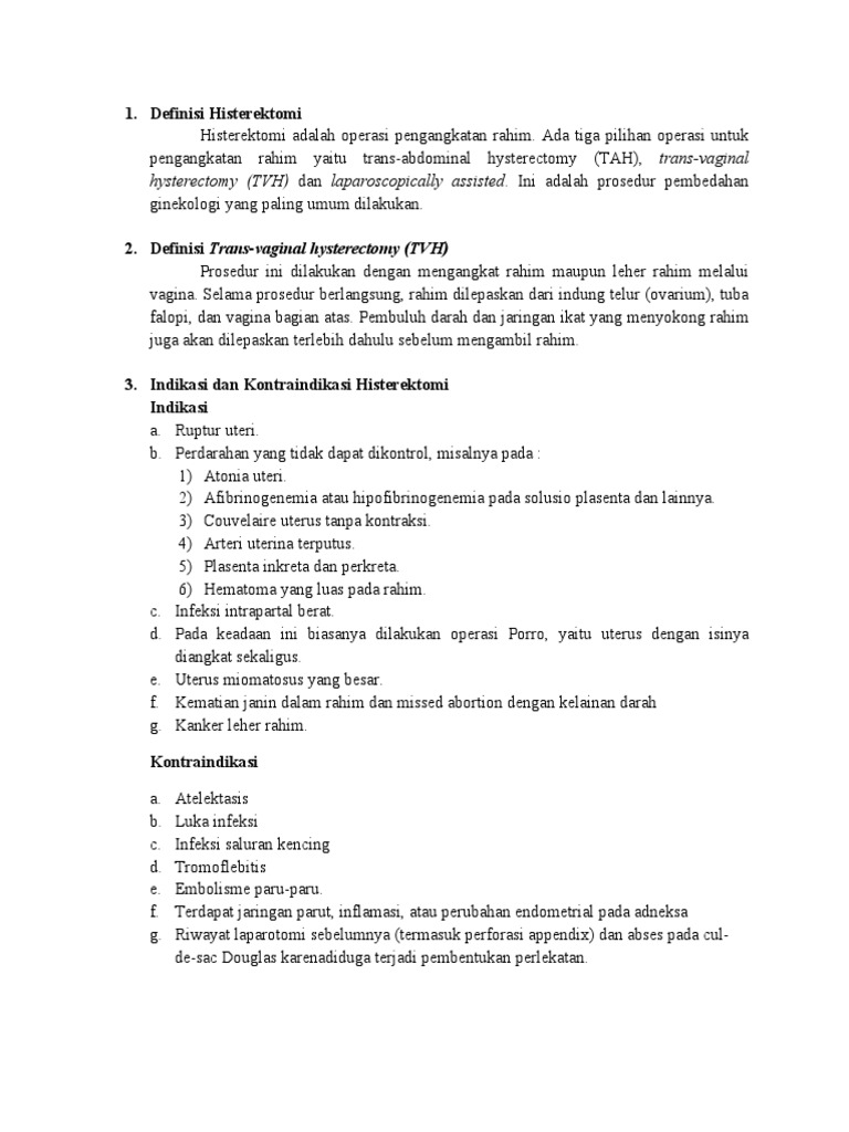 Histerektomi: Prosedur, Indikasi, dan Komplikasi | PDF
