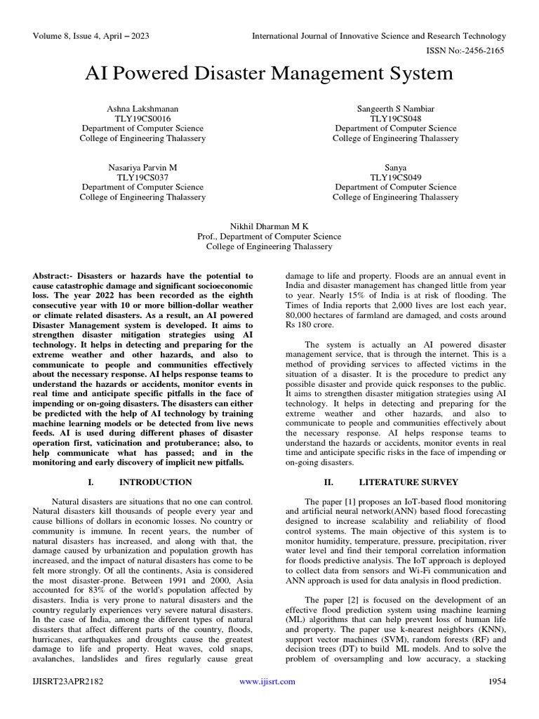 AI Powered Disaster Management System | PDF | Machine Learning ...