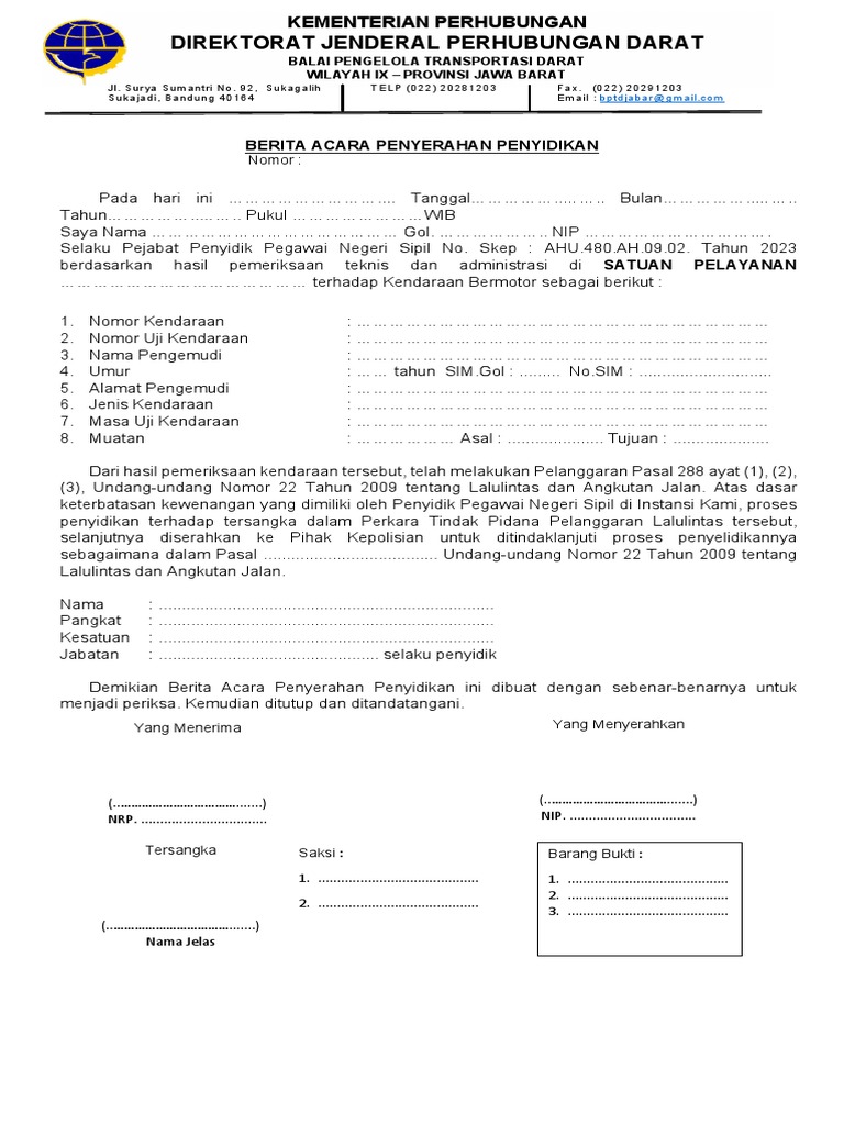 3 Rangkap - BERITA ACARA PENYERAHAN PENYIDIKAN | PDF