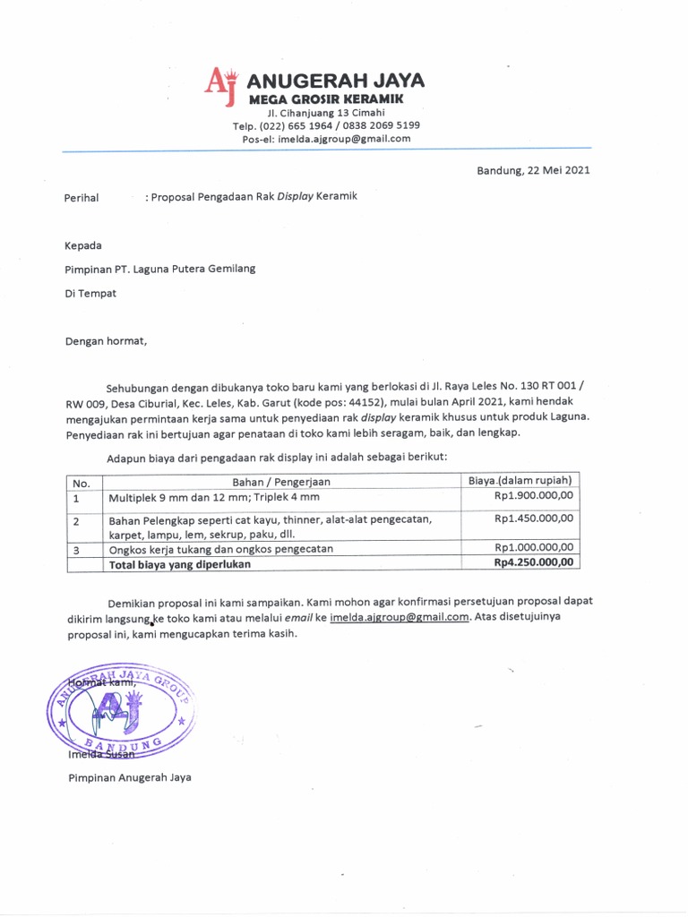 Proposal Pengadaan Rak Display Keramik Laguna AJ Leles | PDF