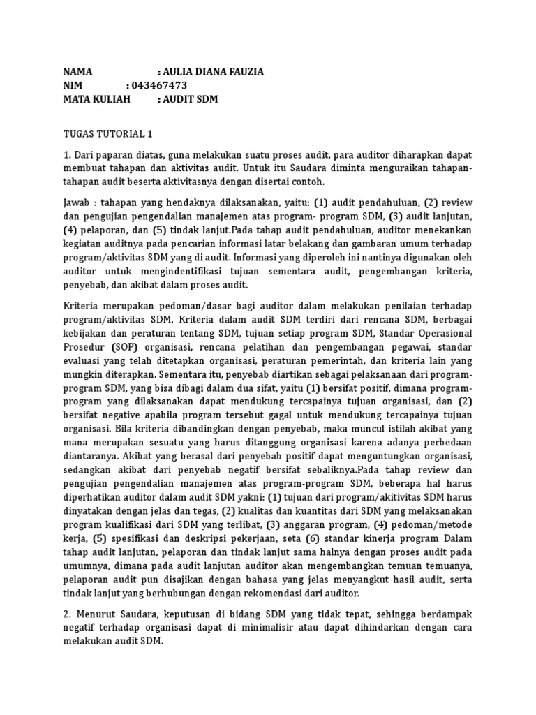 Nama: Aulia Diana Fauzia NIM: 043467473 Mata Kuliah: Audit SDM | PDF ...