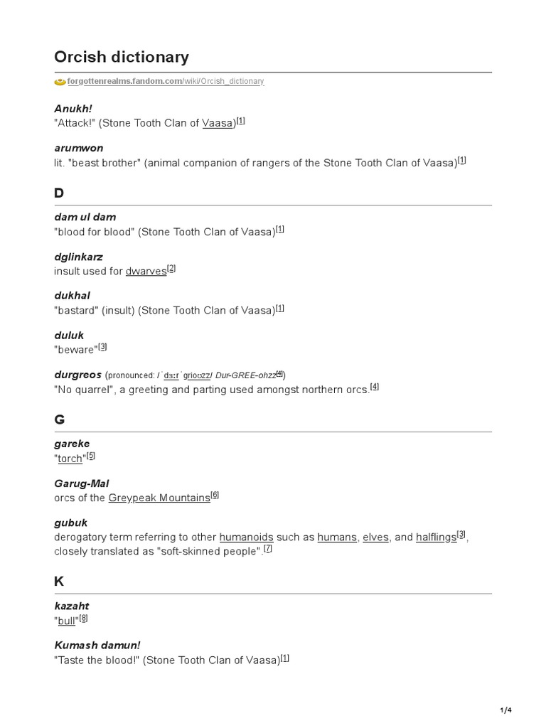 Orcish Dictionary | PDF | Social Science