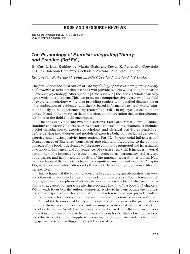 The Psychology of Exercise: Integrating Theory and Practice (3rd Ed ...