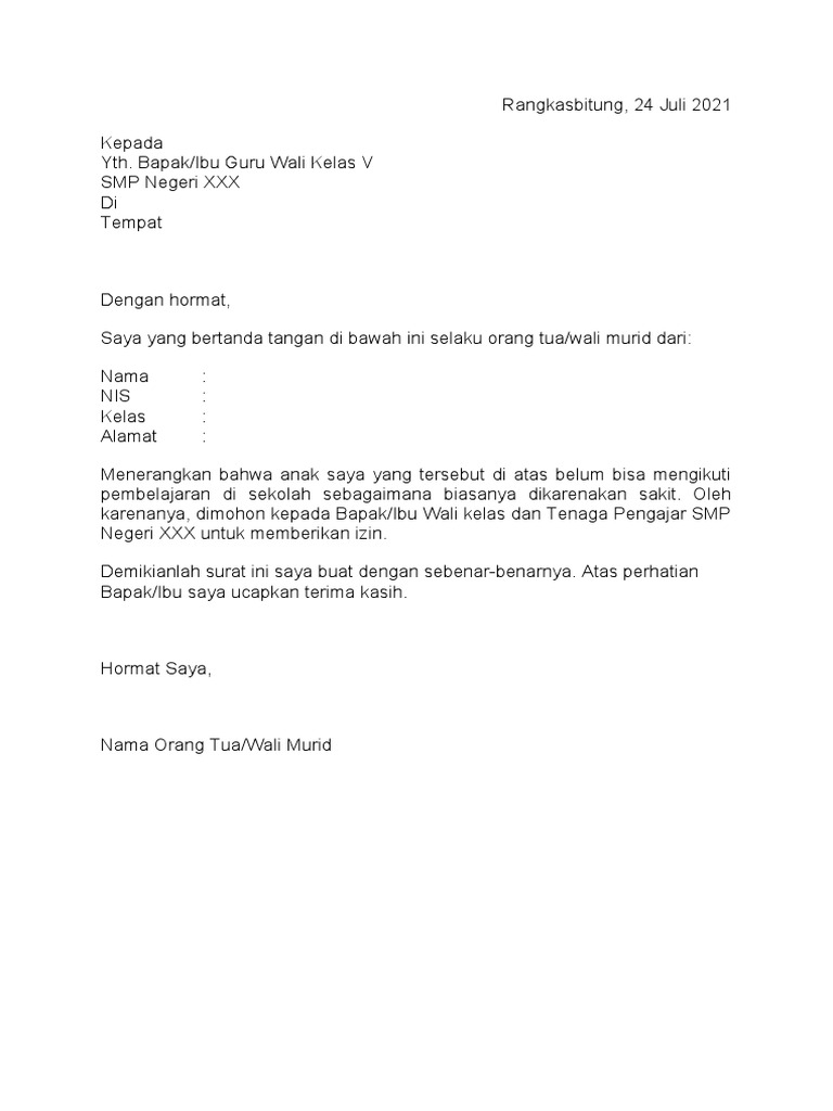 Contoh Surat Ijin Sakit | PDF