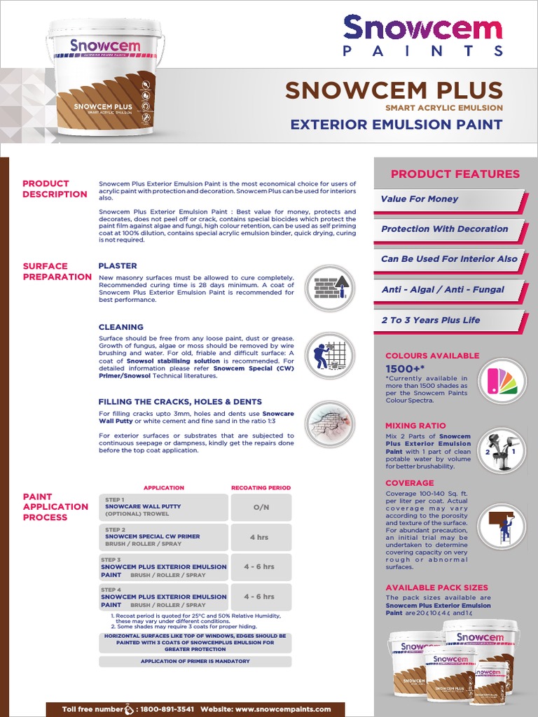Snowcem Plus SMART ACRYLIC EMULSION PDF | PDF | Paint | Volatile ...