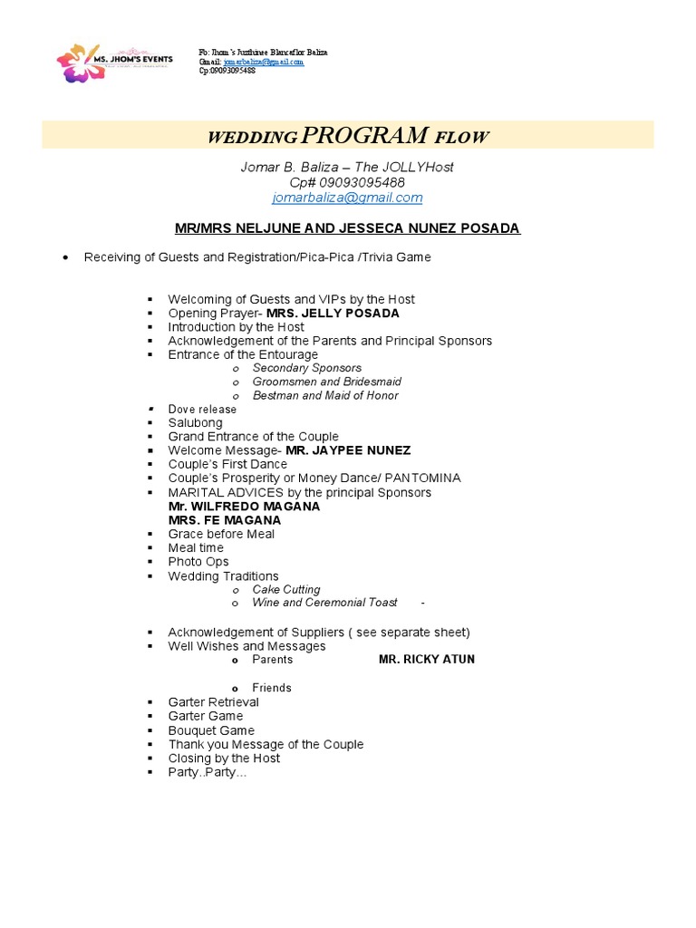 Wedding Program Flow Details | PDF