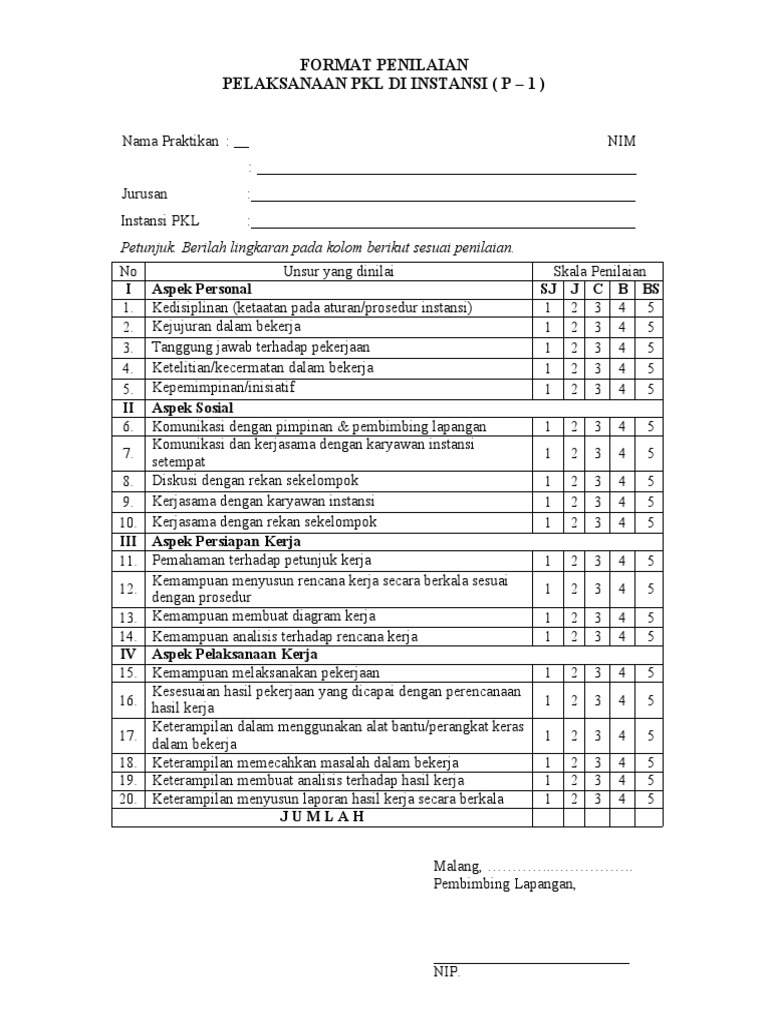Format Penilaian PKL SMK | PDF | Komputer