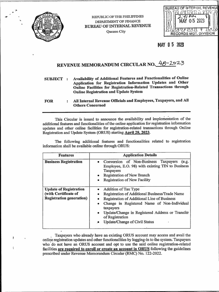 RMC No. 48-2023 | PDF