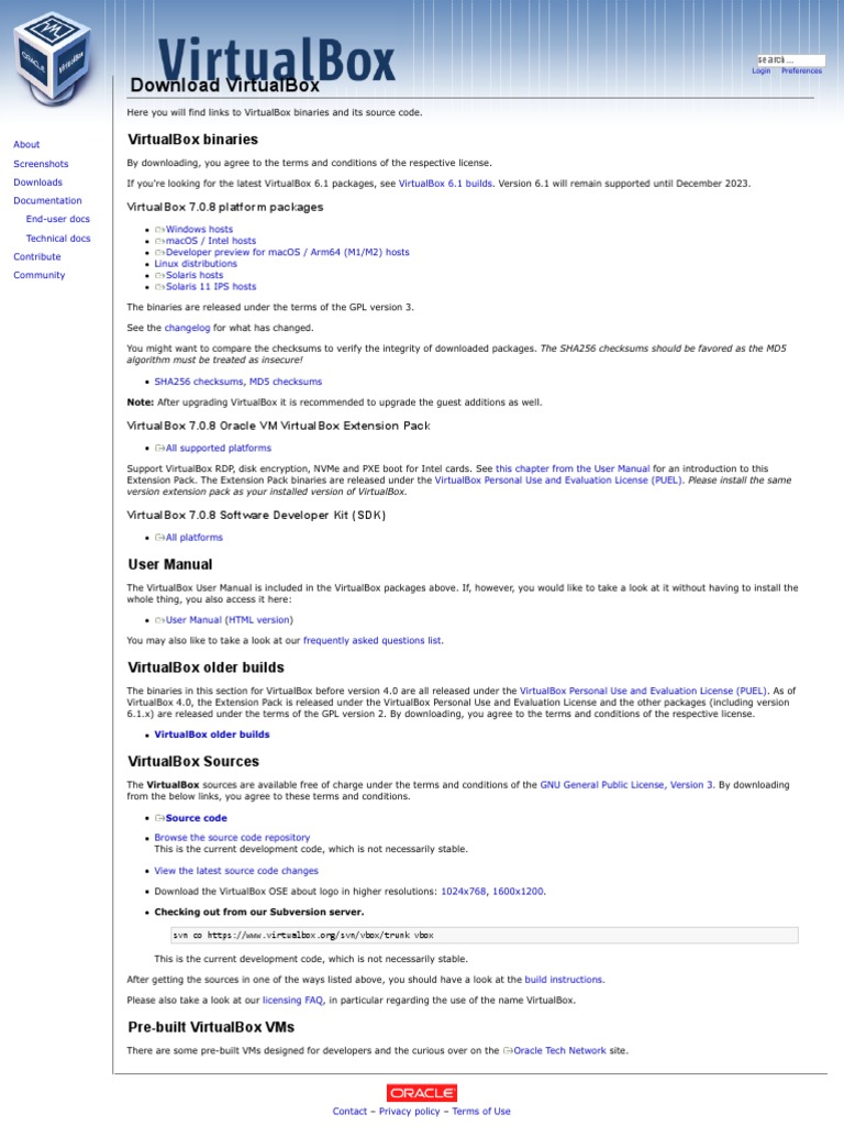 Downloads – Oracle VM VirtualBox | PDF | Software | Computer Engineering