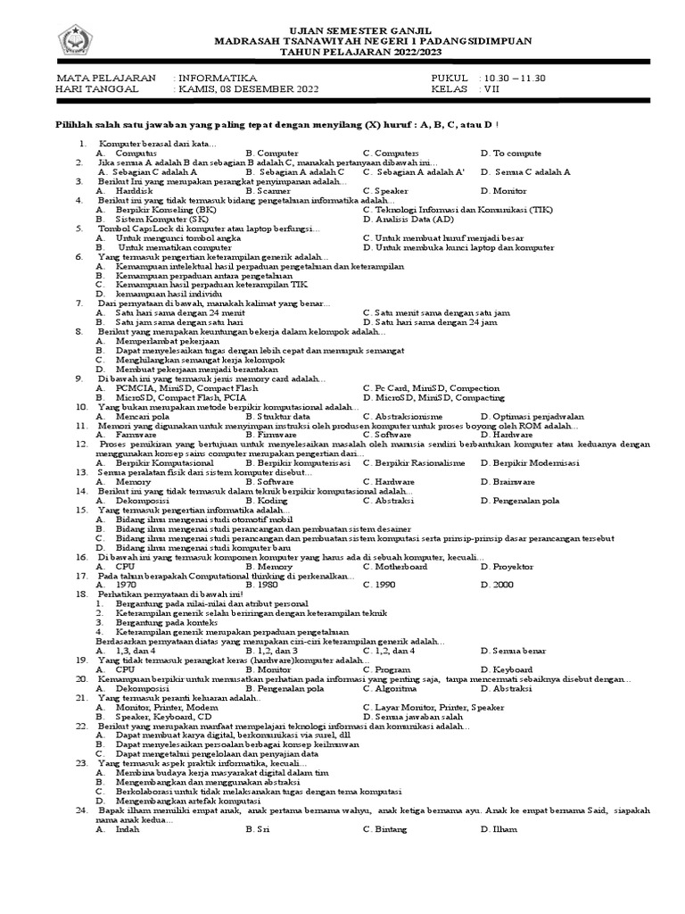 Soal Uas - Informatika Fix | PDF