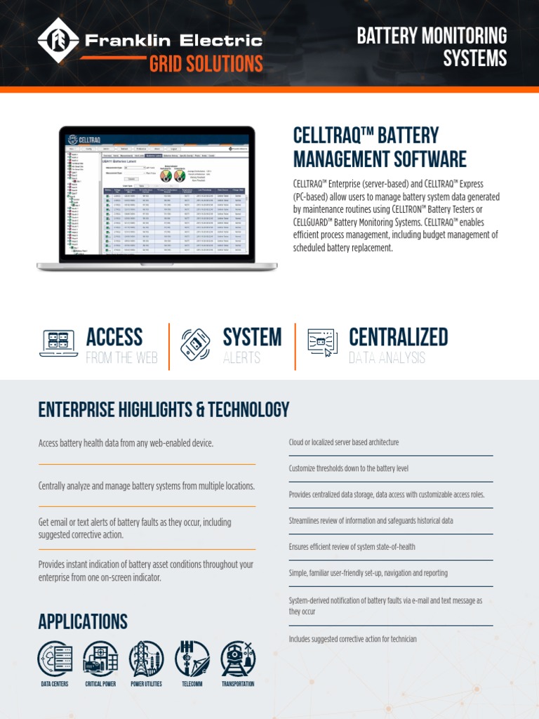 CELLTRAQ Battery Asset Management Software Datasheet | PDF | Computers