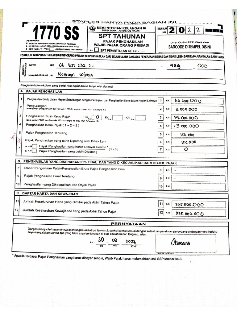 Sri Wahyuni - Form 1770 SS | PDF