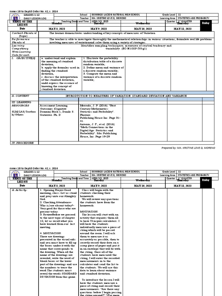 DLL 6TH Week Statistics | PDF | Standard Deviation | Variance