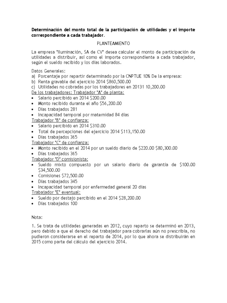 Determinación Del Monto Total de La Participación de Utilidades y El ...