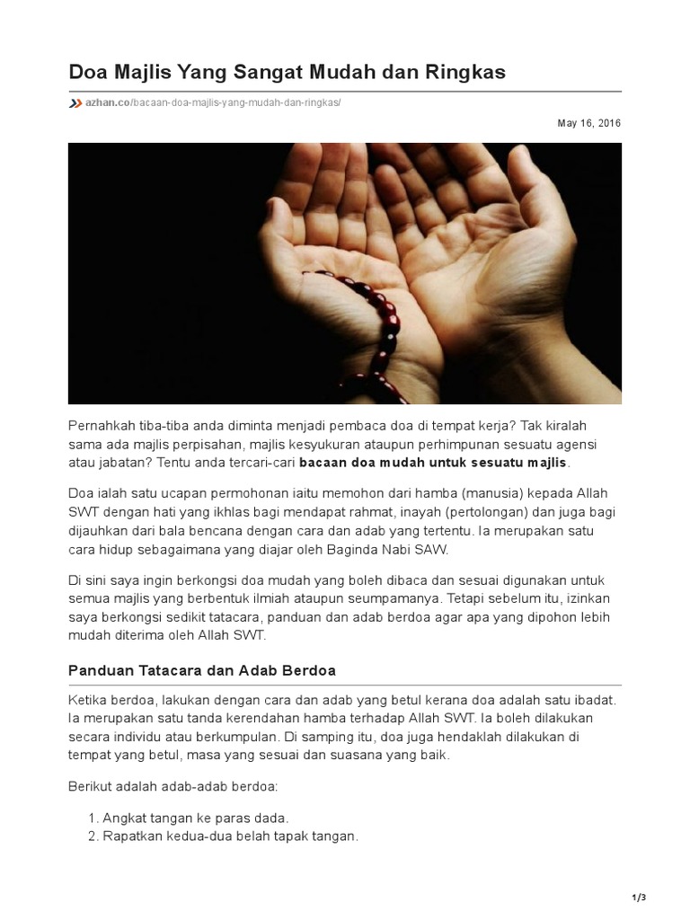 Doa Majlis Mudah dan Ringkas | PDF