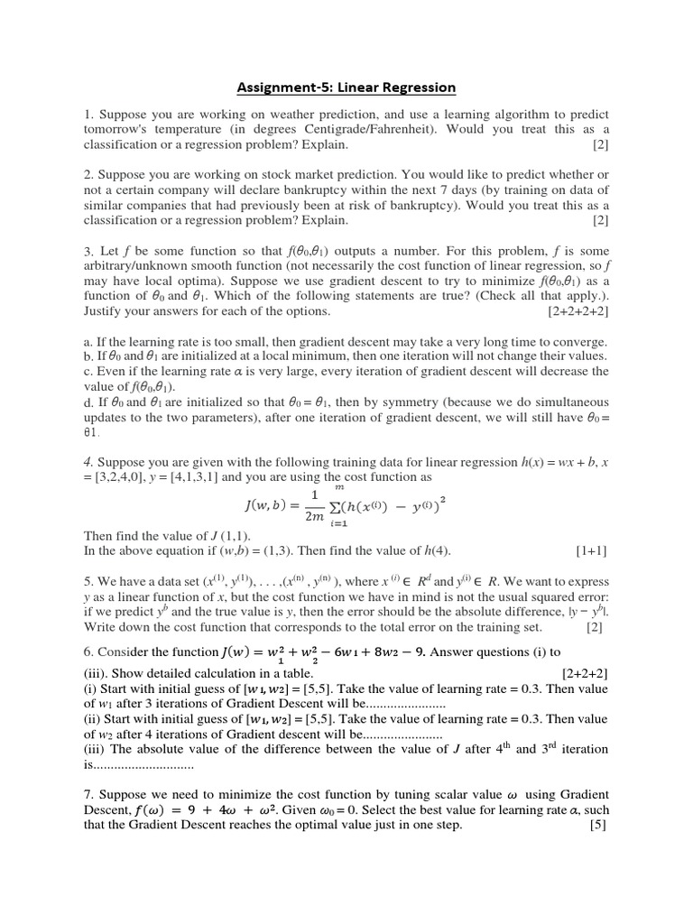Assignment 5 Linear Regression Pdf Regression Analysis Mathematical Optimization 5669