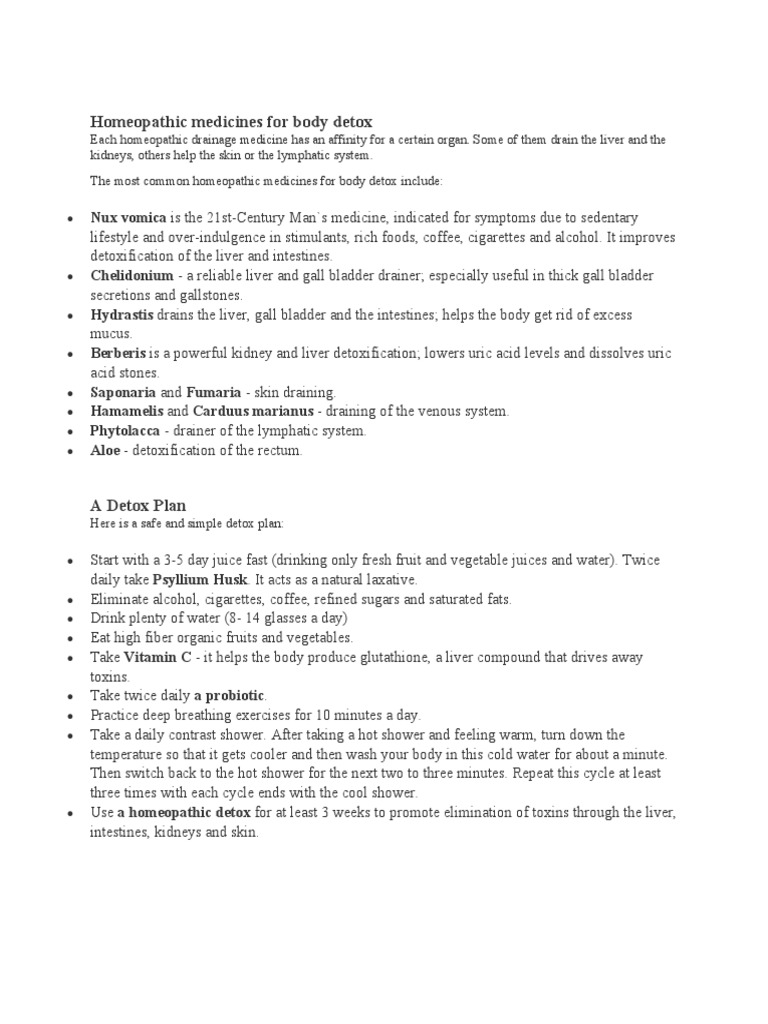 Homeopathic Medicines For Body Detox | PDF