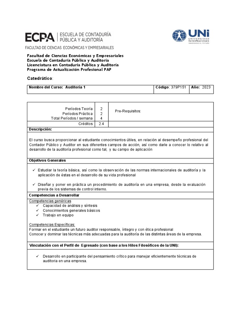 Programa Auditoria 1 Pap Lcpa | PDF | Auditoría | Contador